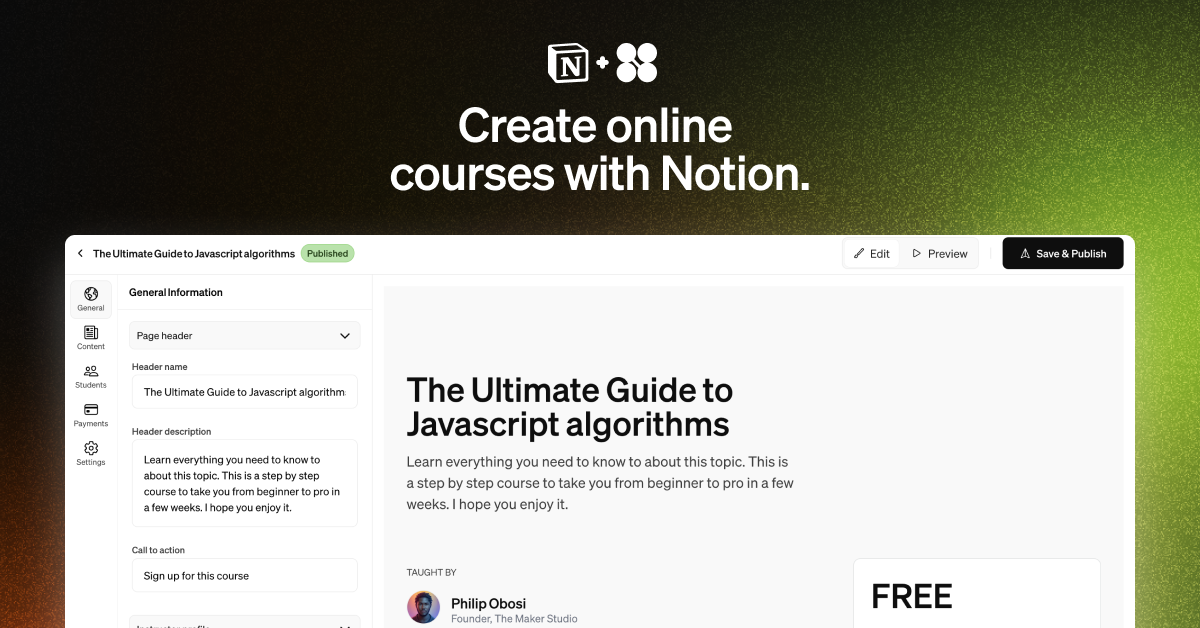 Noggle - Create online courses with Notion.